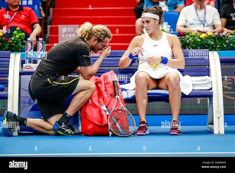 Aryna Sabalenka Of Belarus Rests At A Break During The Women S Singles