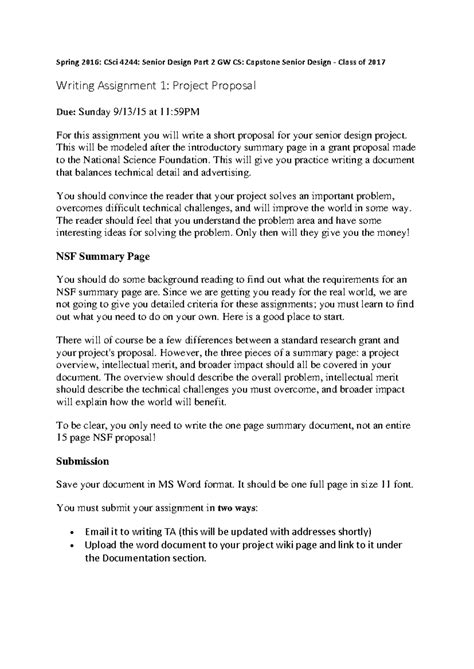Spring 2016 Csci 4244 Writing Assignment 1 Spring 2016 Csci 4244 Senior Design Part 2 Gw Cs