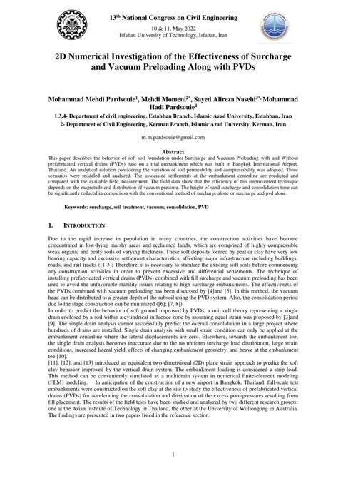 Pdf 2d Numerical Investigation Of The Effectiveness Of Surcharge And