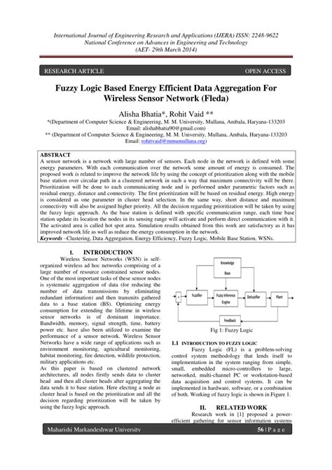 PDF Fuzzy Logic Based Energy Efficient Data Aggregation For Wireless Sensor Network Fleda