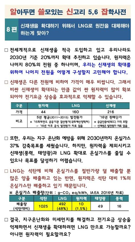 알아두면 쓸모있는 신고리 56 잡학사전 8편 신재생을 확대하기 위해서 Lng 로 원전을 대체해야 하는게 맞아