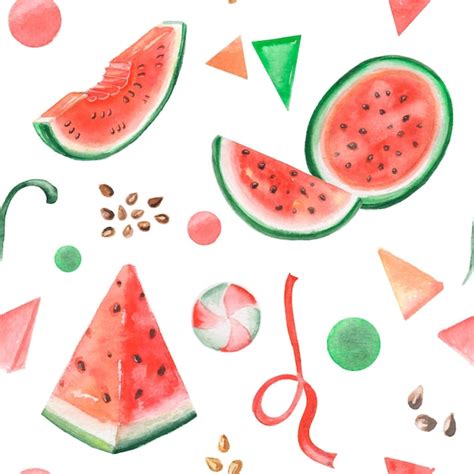 Premium Photo Watercolor Seamless Pattern Of Summer Watermelons