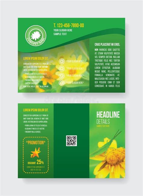 Green A4 Fold3 Brochure Template Two Side Grasshopper On Yellow Flower