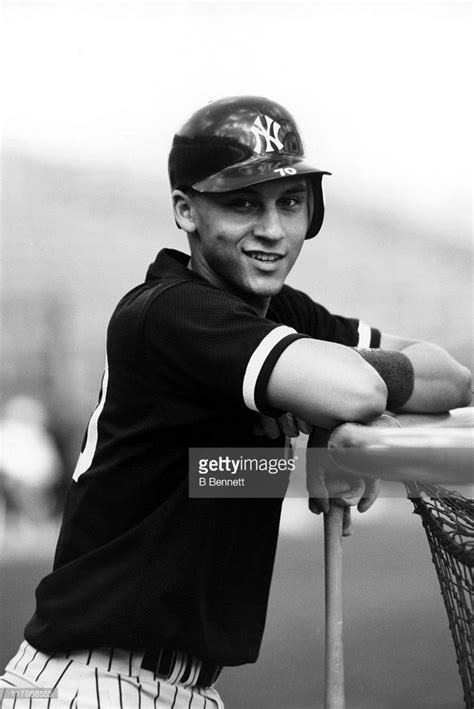 Derek Jeter Of The New York Yankees Leans On The Batting Cage During Derek Jeter New York