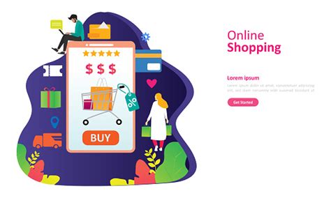 쇼핑 사람들이 활동 하는 전자 상거래를 위한 온라인 쇼핑 및 비즈니스 개념 웹 랜딩 페이지 Ui 모바일 앱 배너 템플릿 등에