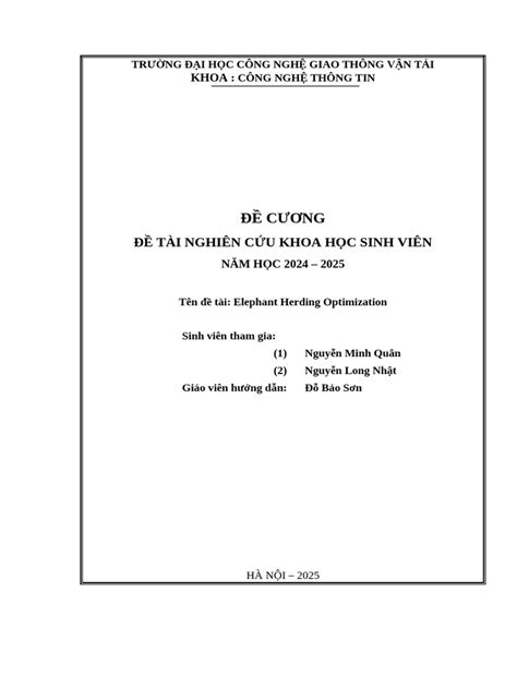Elephant Herding Optimization Đề Cương Pdf