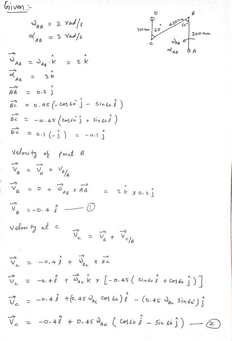 Solved 3 Member Ab Has An Angular Velocity Of Wab 2 Rads And An