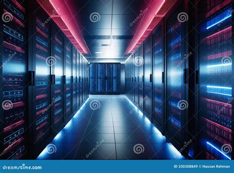 Cloud Computing Background With Server Racks And Digital Data Streams Stock Illustration