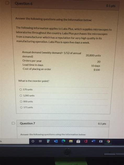 Solved Question 6 0 1 Pts Answer The Following Questions Chegg Com