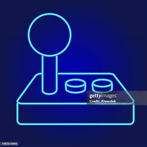 Retro Arcade Gaming Joystick Colorful Neon Blue Thin Line Icon Editable Stroke High Res Vector