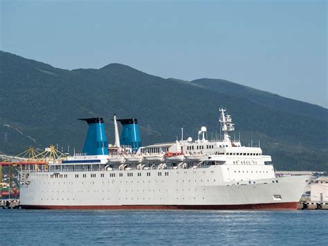 Premium Photo Passenger Cruise Ship Anchored In Sea Port