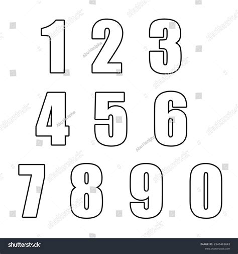Printable Number Template 0 9 Bold Outline Stock Illustration