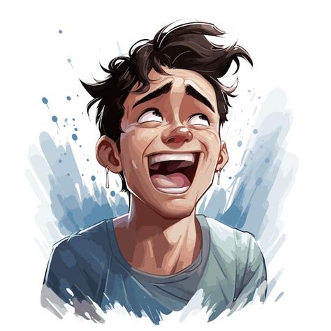 Um Desenho De Desenho Animado De Um Menino Rindo Com Uma Camisa Azul