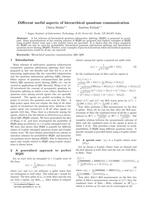 Pdf Different Useful Aspects Of Hierarchical Quantum Communication