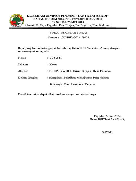 Surat Tugas Koperasi Simpan Pinjam Pdf