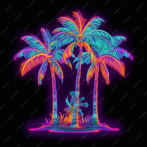 Premium Ai Image Neon Palm Trees On A Beach