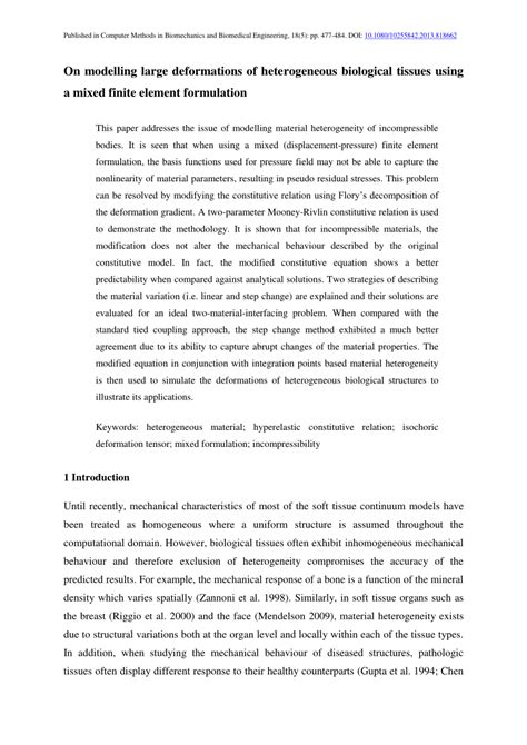 Pdf On Modelling Large Deformations Of Heterogeneous Biological