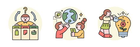 환경 보호를위한 활동 재활용을 위해 쓰레기를 분리하고 지구를 연구하고 식물을 사랑하는 사람들 귀여운에 대한 스톡 벡터 아트 및 기타 이미지 Istock