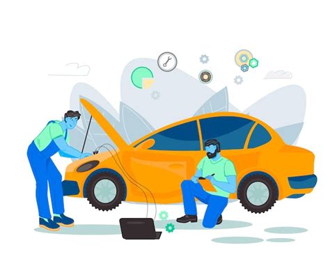 Automechaniker überprüfen Parameter des Autos mit Diagnosegeräten Autodiagnose im