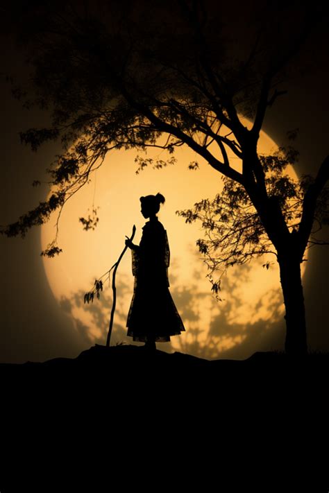 中秋节在赏月古装人物剪影摄影图