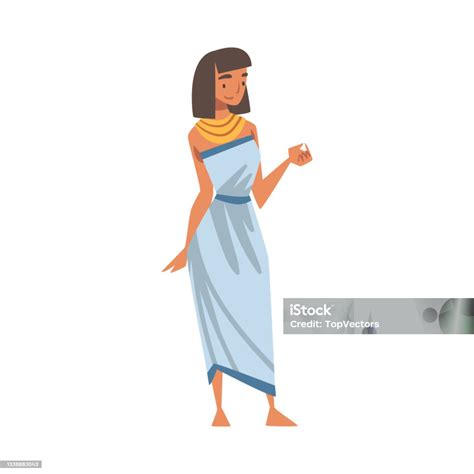 정통 의류와 목 칼라 벡터 일러스트를 입고 이집트 여성 캐릭터 고대 문명에 대한 스톡 벡터 아트 및 기타 이미지 고대 문명