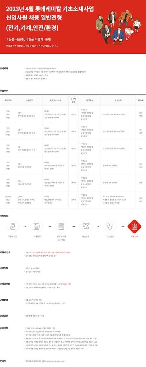 롯데케미칼 채용공고 2023년 4월 기초소재사업 신입사원 채용 일반전형 전기기계안전환경 2023년 채용
