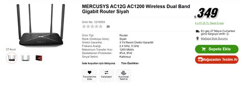 İndirim bitti mercusys ac12g ac1200 wireless dual band gigabit