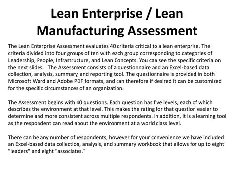 Ppt Lean Enterprise Lean Manufacturing Assessment Powerpoint Presentation Id