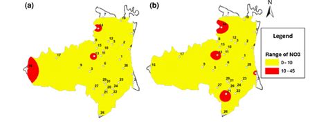 Spatial Variation Of No 3 Mgl A Pre Monsoon And B Post Monsoon