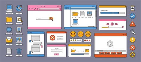 Retro 90s Interface Elements Vaporwave Old User Desktop With Aesthetic Computer UI Icons And