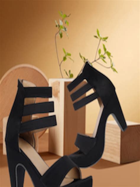 Buy Twin Toes Women Black Solid Block Peep Toes Heels For Women