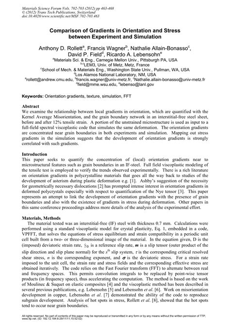 Pdf Comparison Of Gradients In Orientation And Stress Between Experiment And Simulation