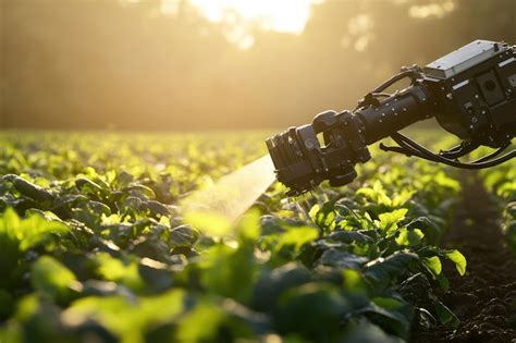 A Robotic Arm Equipped With A Sprayer Is Shown In Action Watering Or