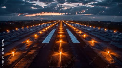 Produce An Overhead View Of Airport Runway Lighting Systems With Runway Edge Lights Threshold