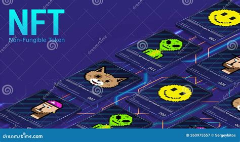 Crypto Art Nft Card Tokens In Isometric 3d Non Fungible Token