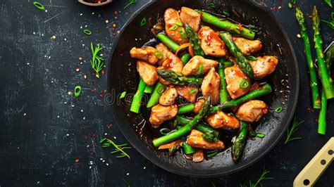 Stir Fry With Chicken And Asparagus Chicken Stirfry Stock Illustration