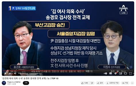 ‘김건희 수사 지휘라인 전원 교체서울중앙지검장에 ‘尹 총장 대변인 이창수 전주지검장