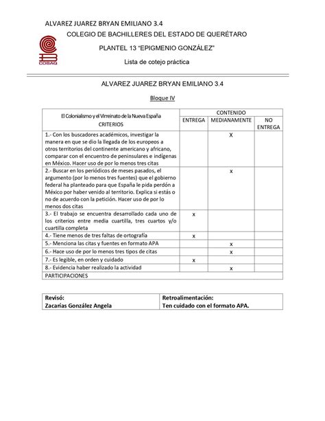 Lista De Cotejo Práctica Iv Historia 34
