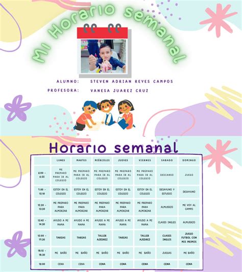 Horario Semanal Infantil Doodle Azul Y Amarillo Pdf
