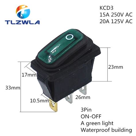 KCD3 1 pièce 15A 20A 125V 250V AC Robuste DPST Grandado