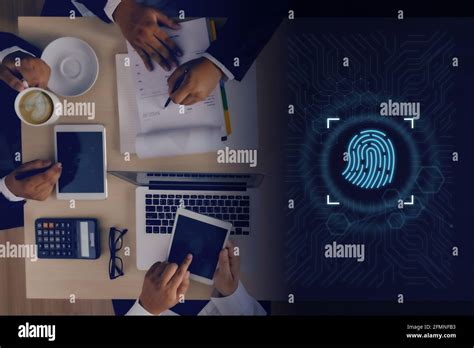 Businessman Using Fingerprint To Access Technology Against Digital Business Safety Internet Scan