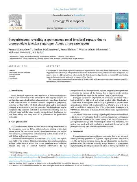 Pdf Pyoperitoneum Revealing A Spontaneous Renal Forniceal Rupture Due