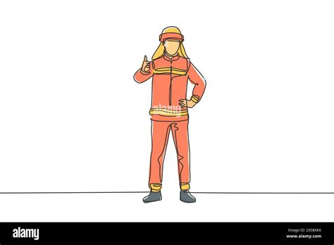 Single One Line Drawing Of Firefighters Stood Wearing Helmets And