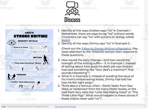 Loser Mentor Text Study Dialog Tension By Teach Simple