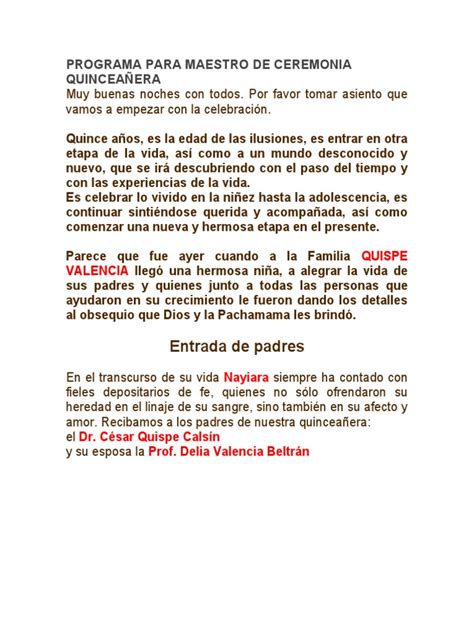 Programa Para Maestro De Ceremonia Quinceanera Nayiara Pdf