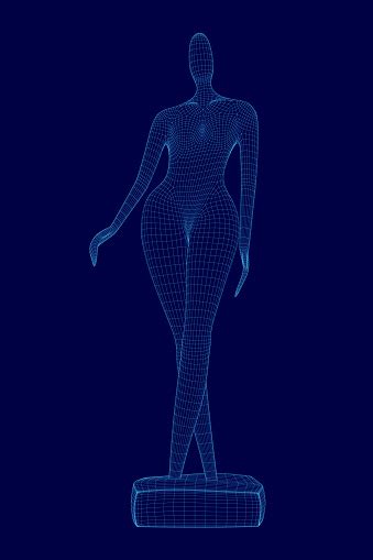 Abstract Female Statue Wireframe Blue Statue Of An Abstract Girl 3d