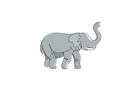 One Single Line Drawing Of Big African Elephant Vector Illustration