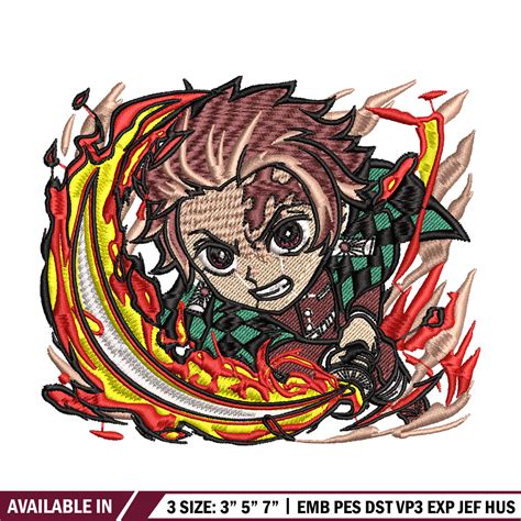 Tanjiro Fire Breathing Chibi Embroidery Design Kimetsu No Y Inspire