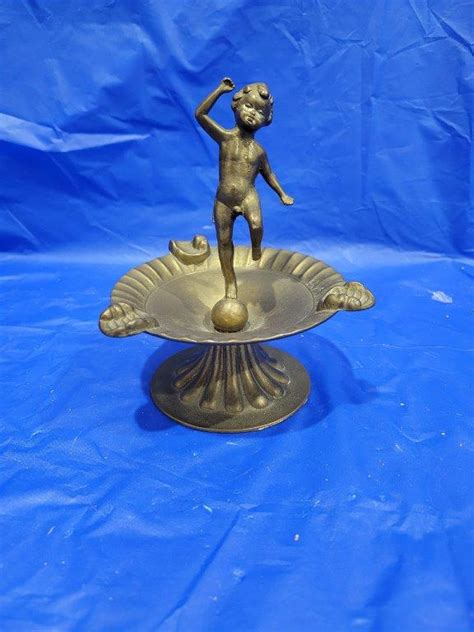 Vintage Ash Tray Nude Cherub Stand Brass 6 Inches Store800