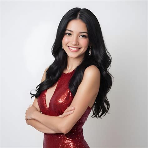 Glamorous Girl In Red Dress Premium Ai Generated Image